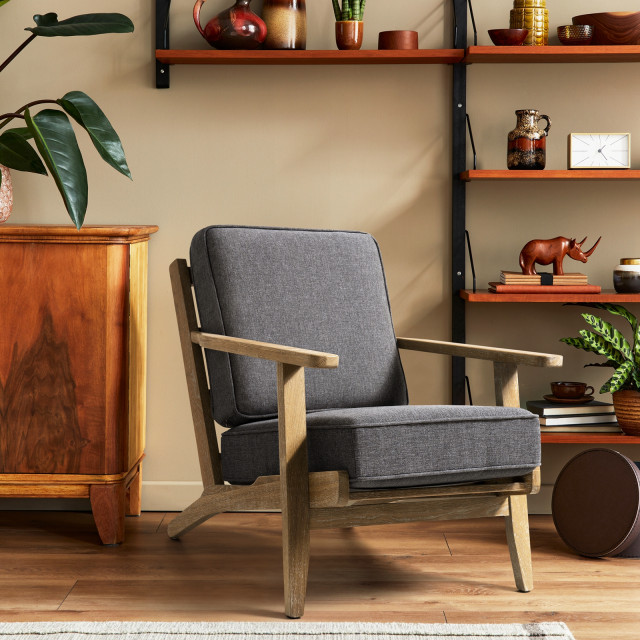 Home Upholstered Oak Wood Accent Chair Fabric Armchair - Midcentury ...