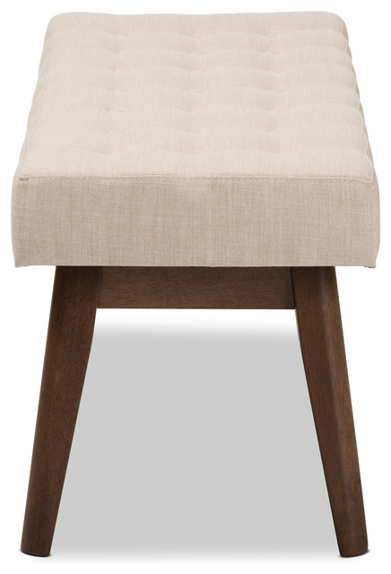 Elia Mid-Century Modern Walnut Wood Fabric Button-Tufted Bench ...