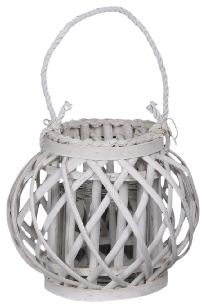 Bamboo Round Bellied Lantern, Rope Handle - Tropical - Candleholders ...
