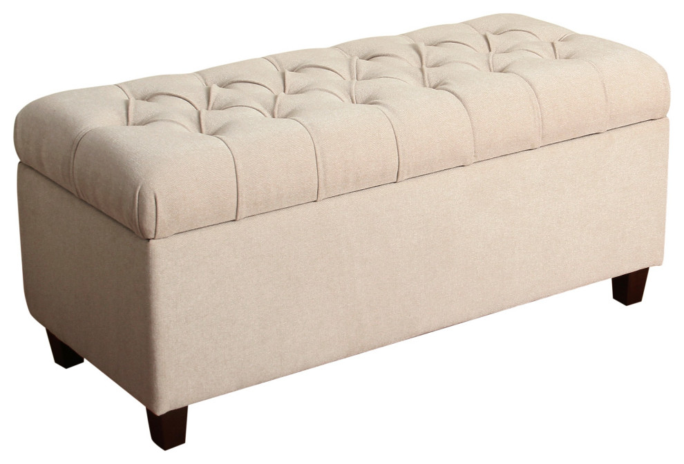 Benzara BM195761 Fabric Button Tufted Wooden Bench, Hinged Storage ...