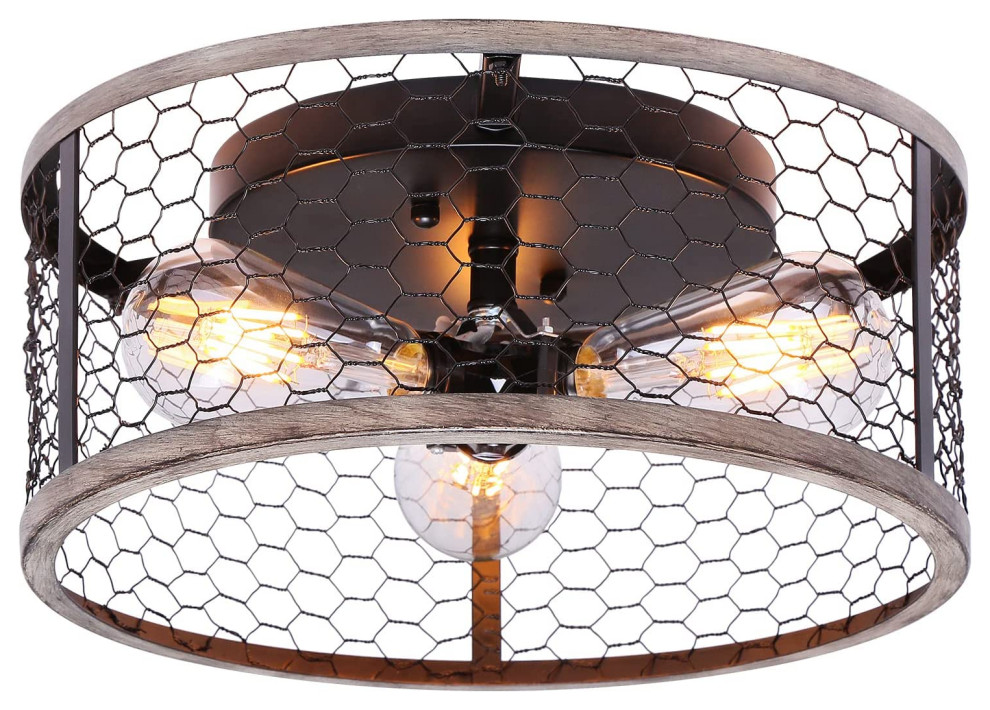 3 Light Rust Ceiling Light Fixture Retro Farmhouse Ceiling Lamp ...