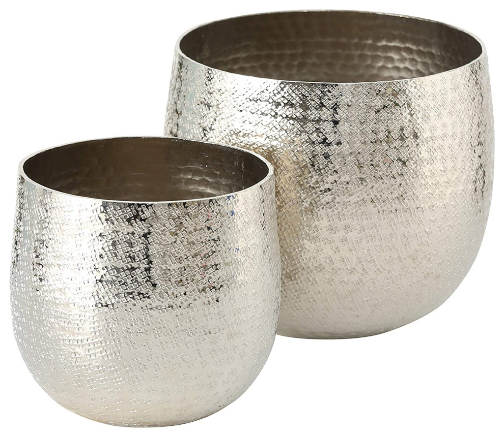 Silver Aluminum Cache Pot Set - Contemporary - Indoor Pots And Planters ...