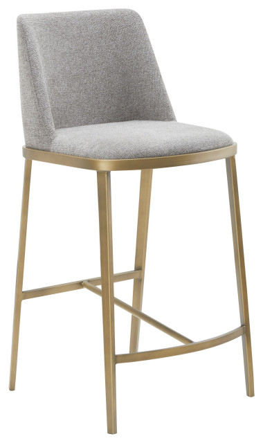 Modrest Brent Contemporary Light Gray Fabric and Brass Counter Stool ...