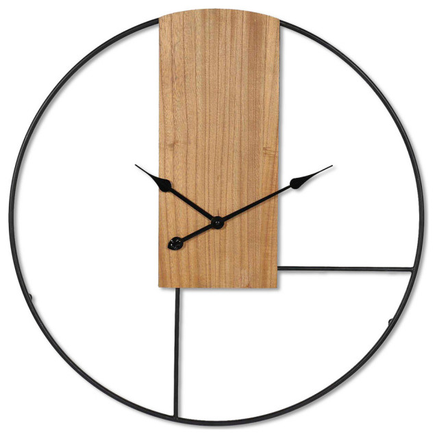 Metal/Wood, 30" Wall Clock, Black/Brown - Industrial - Wall Clocks - by ...