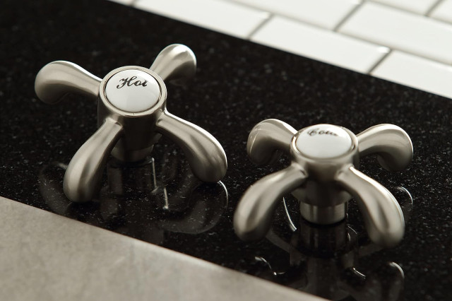 French Country Kitchen Bridge Faucet, 2 Levers & Side Sprayer ...