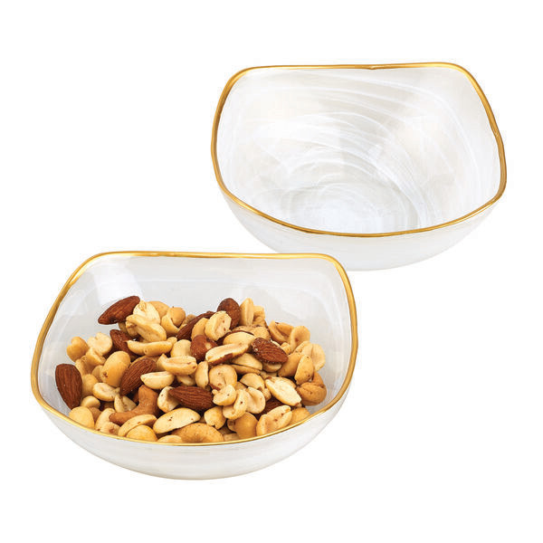Badash KM734 White Alabaster Squarish Glass Fruit Salad Bowl Gold Rim ...