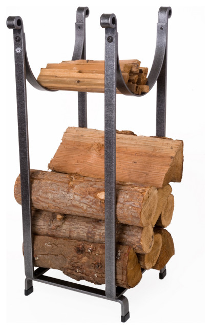 Handcrafted Sling Fireplace Log Rack Hammered Steel - Traditional ...