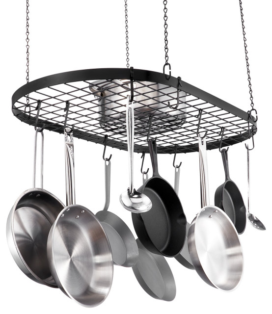 VEVOR Hanging Pot Rack Ceiling Mount 32" Ceiling Pot Rack With 12 S ...