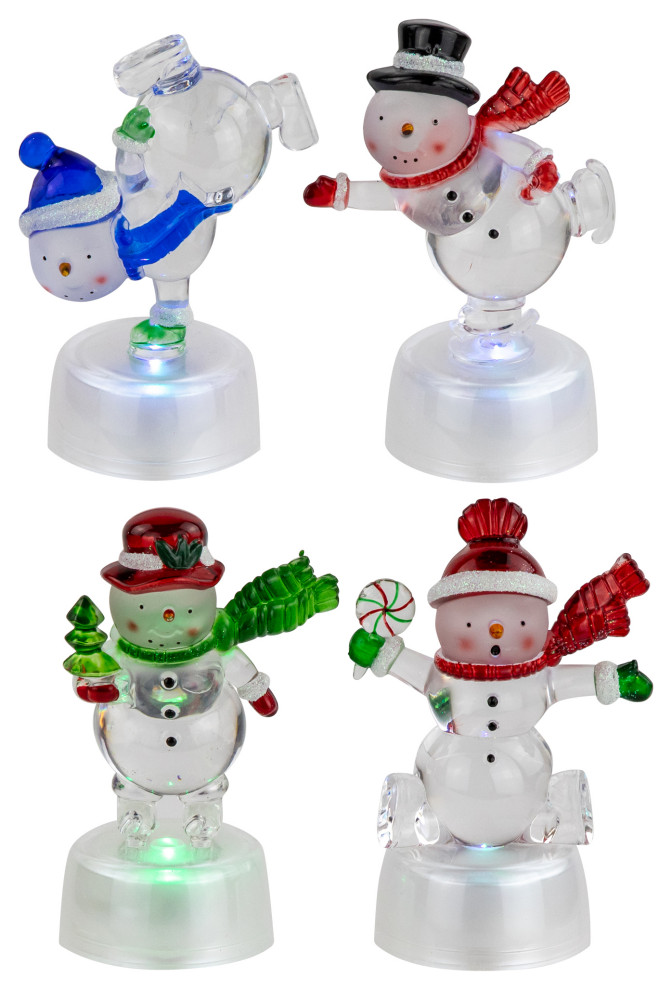Set of 4 LED Lighted Color Changing Snowmen Christmas Decorations 4.25 ...