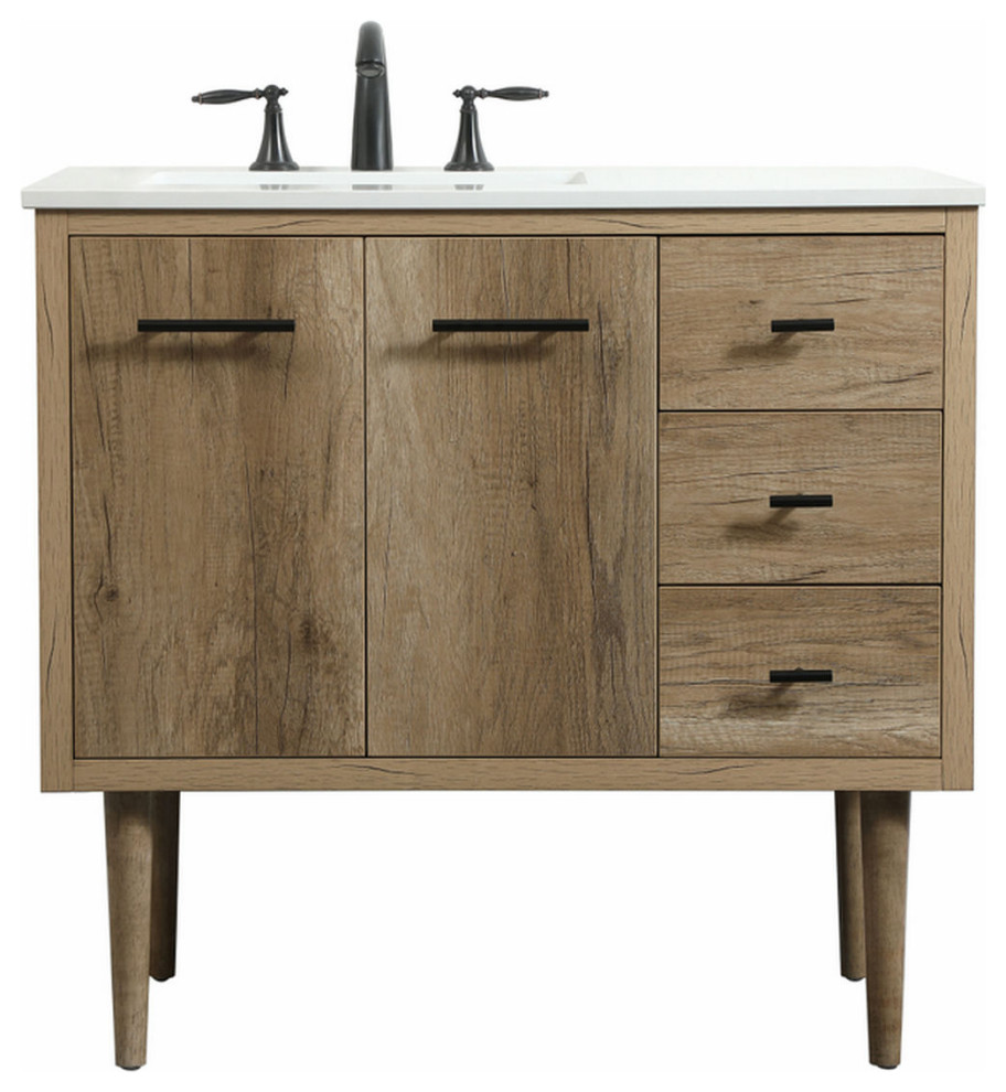 36" Single Bathroom Vanity, Natural Oak, Vf48036Nt - Midcentury ...