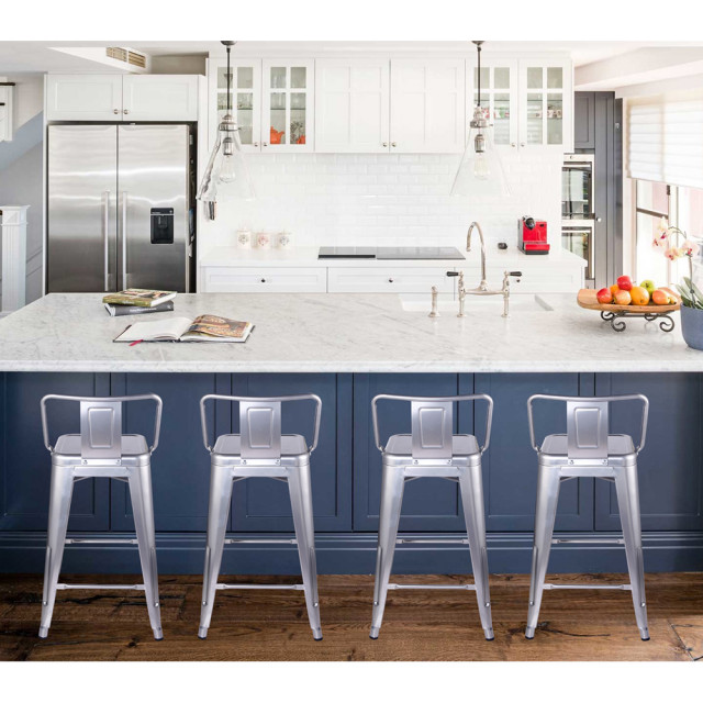 Lowback Silver Metal Bar Stools Set of 4 - Industrial - Bar Stools And ...