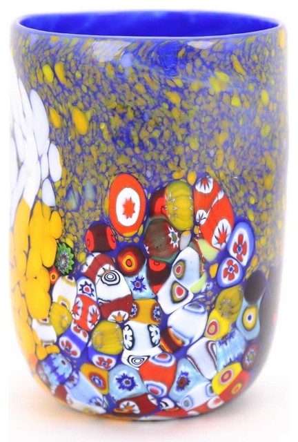 GlassOfVenice Murano Drinking Glass - Blue Millefiori - Contemporary ...
