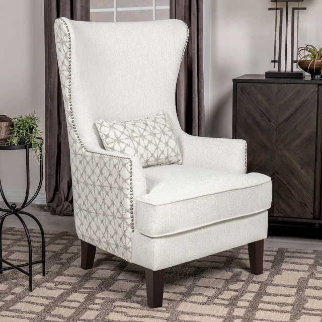 Upholstered Wingback Accent Chair With Nailhead Trim, Latte and Brown ...