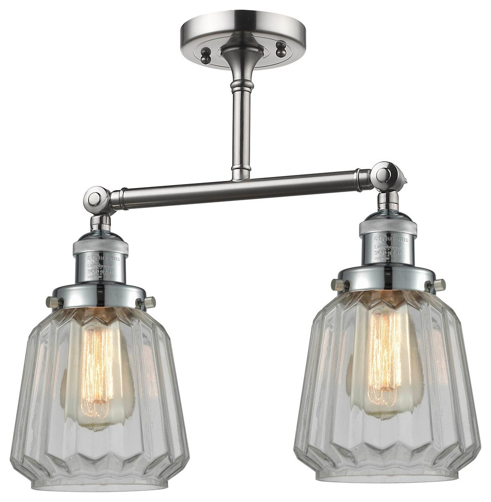 Chatham 2-Light LED Semi-Flush Mount, Brushed Satin Nickel, Clear Glass ...