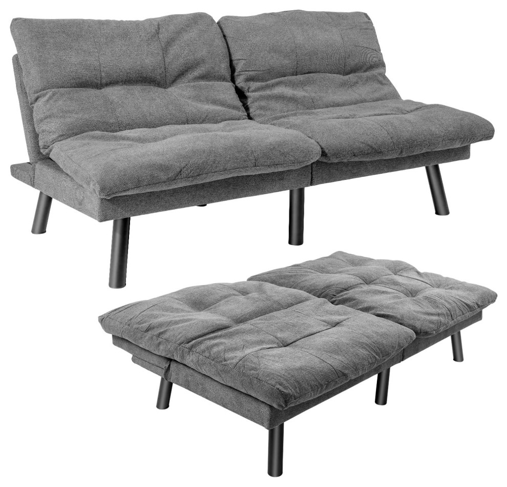 Modern Futon, Metal Legs With Comfortable Seat & Adjustable Backrest ...