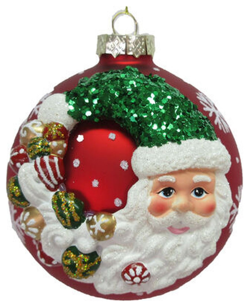 December Diamonds Christmas Carousel Red With Santa Head Ornament ...
