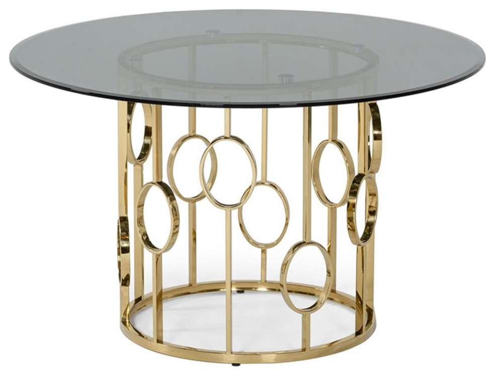 Limari Home Filbert Round Modern Metal & Glass Dining Table in ...