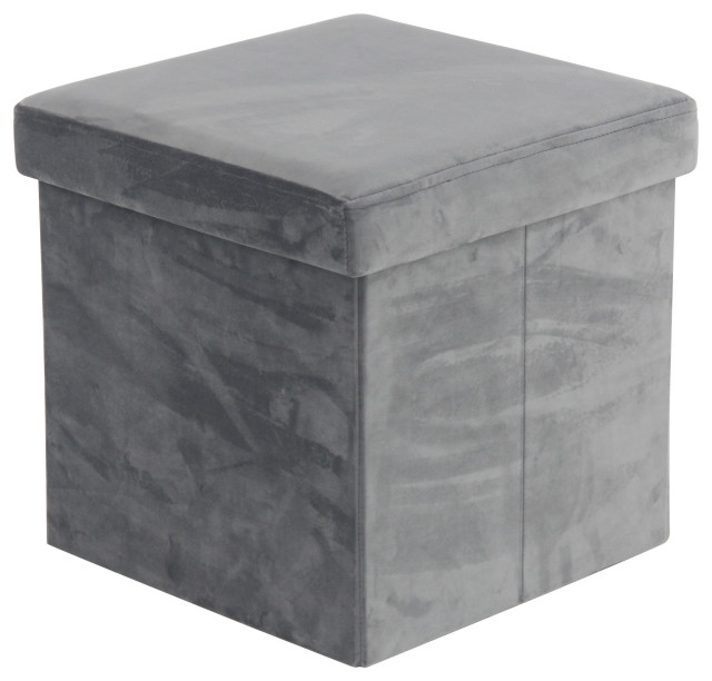 Contemporary Style Fabric Upholstered Storage Stool, Gray ...