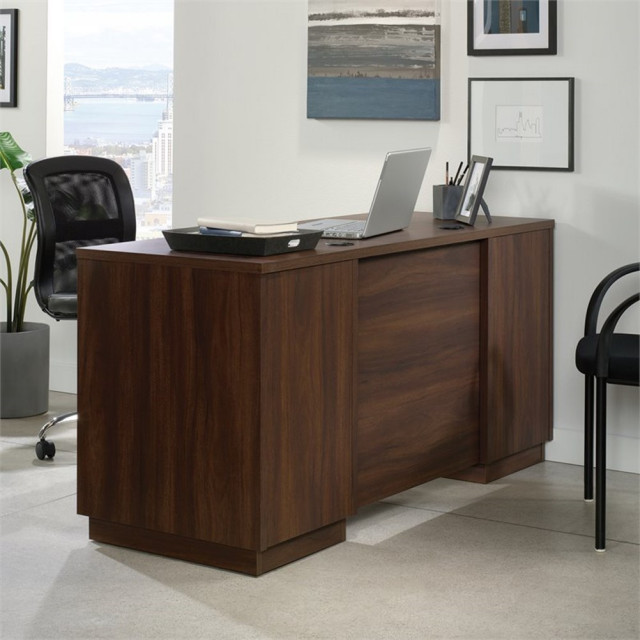 Pemberly Row 60" Knee Space Engineered Wood Credenza Desk in Spiced ...