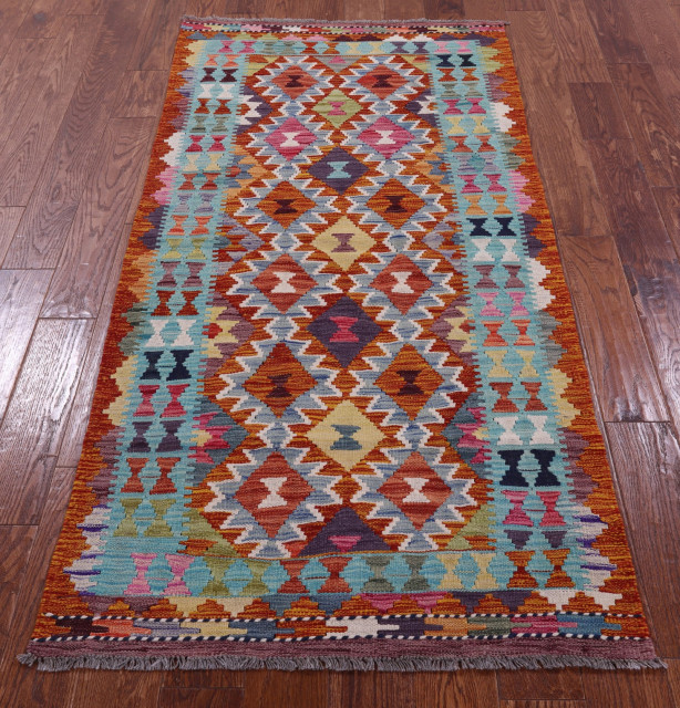 3' 3" X 6' 7" Runner Reversible Kilim Flat Weave Wool On Wool Rug ...