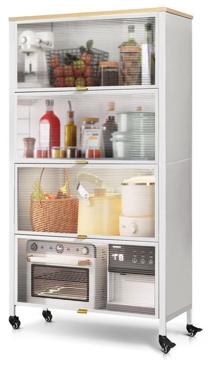 Mega Casa Steel 4-Door Accent Cabinet with Wooden Top - White ...