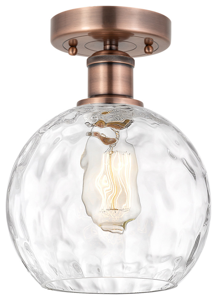 Athens-1 Light 8" Semi-Flush Mount-Clear Water Glass Shade - Industrial ...