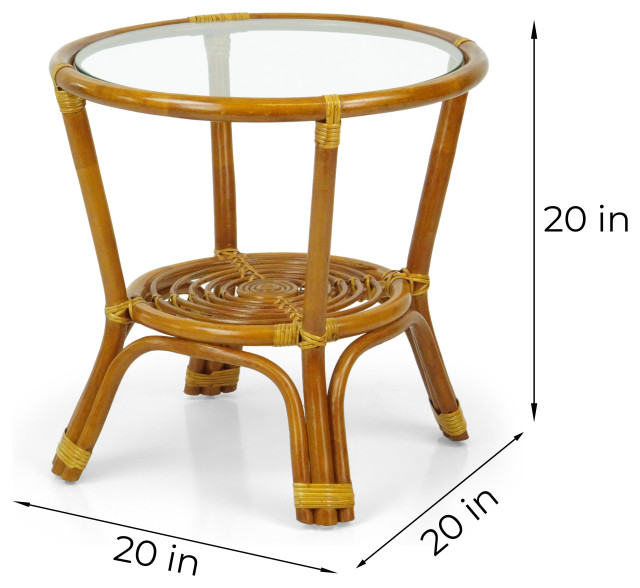 Leo Rattan Wicker Round Accent End Table with Glass - Tropical - Coffee ...