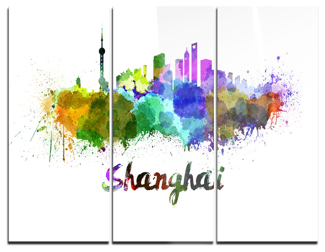 "Shanghai Skyline" Glossy Metal Wall Art, 3 Panels, 36"x28", 36"x28" 3 ...