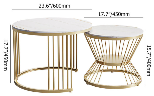 Modern White Nesting Coffee Tables Round Set of 2 With Stone Top ...