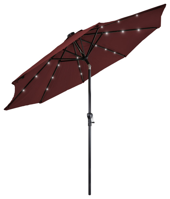 9ft Solar Lighted Outdoor Patio Umbrella With Hand Crank and Tilt ...