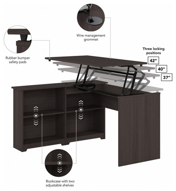 Cabot 52W 3 Position Sit to Stand Corner Desk in Ash Gray - Engineered ...