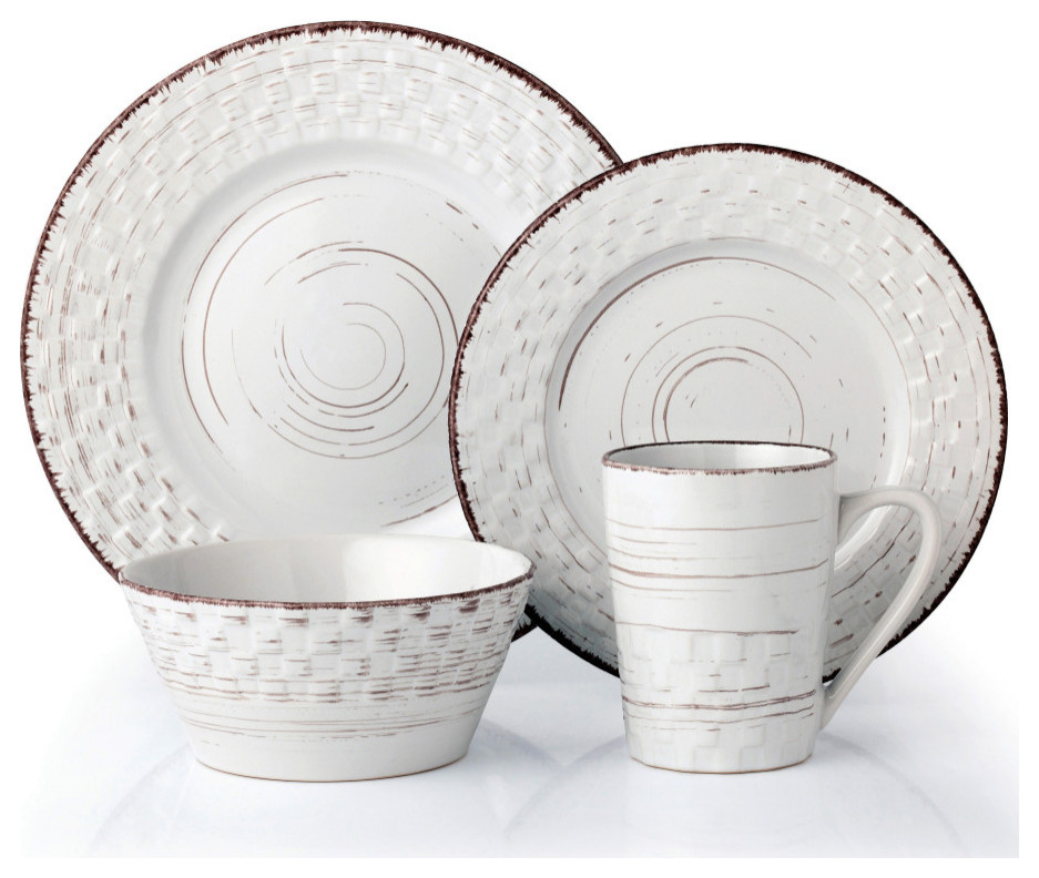 Basket-weave 16 piece Stoneware Dinner Set Service for 4 - Farmhouse ...