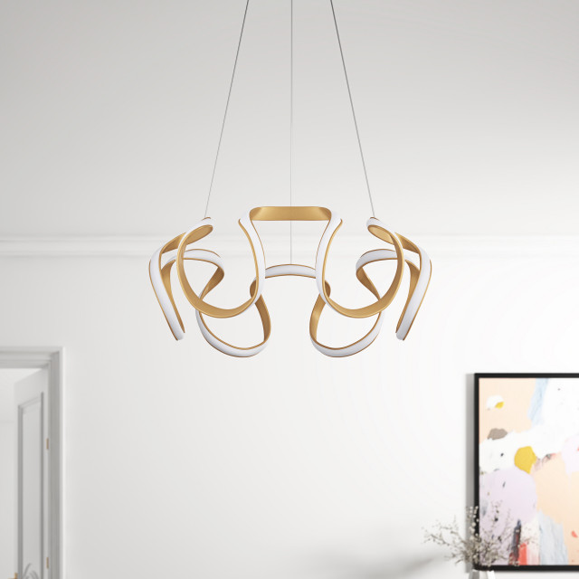 Modern Gold 1-Light Wavy Linear LED Pendant Lighting Fixture - Modern ...