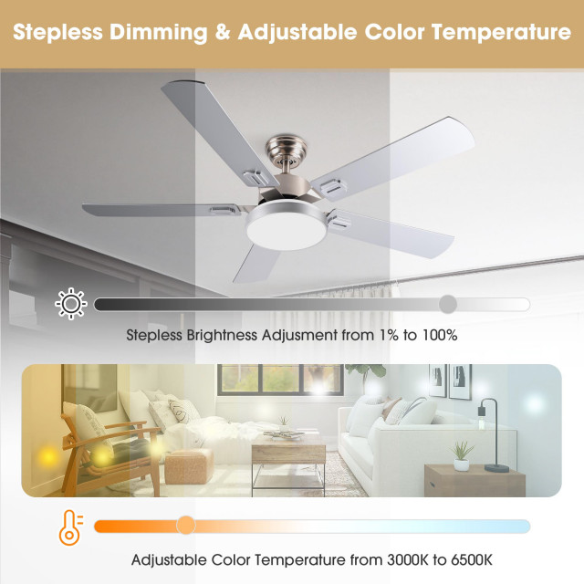 DELight 52" Ceiling Fan with Light Remote Chandelier Lamp 6 Speed ...