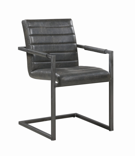 Faux leather Upholstered Metal Office Chair with Channel Tufting, Dark ...