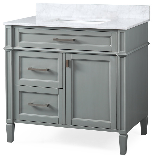 36 Inch Durand Modern Gray Bathroom Sink Vanity with Stone Counter Top ...