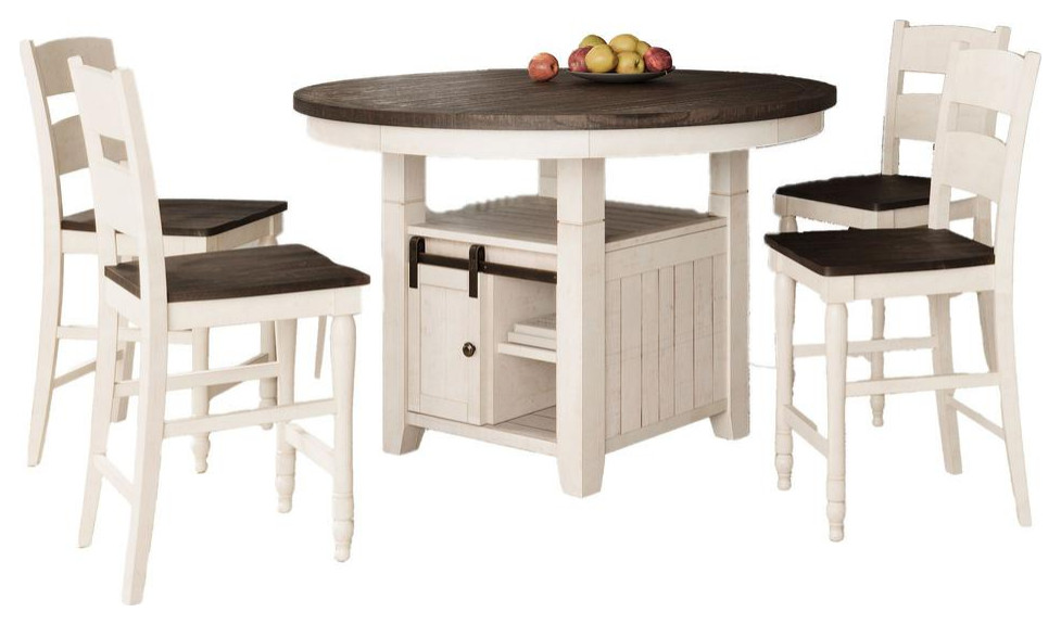 Rustic Farmhouse Five Piece Reclaimed Solid Wood Counter Height Round ...