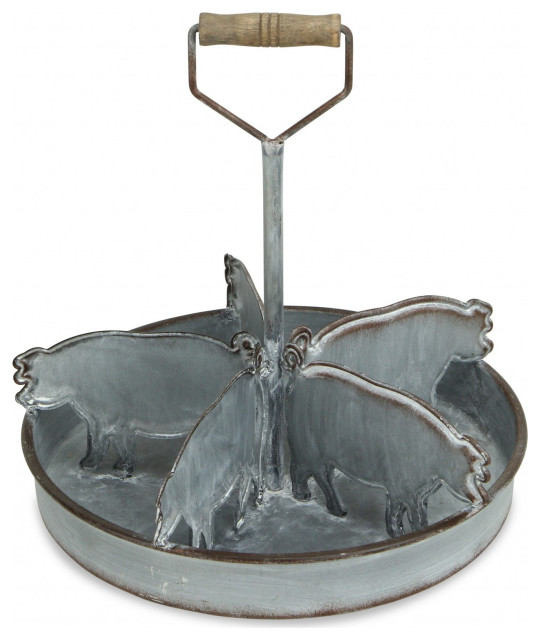 Rustic Metal 5 Slot Tray With Pig Dividers - Farmhouse - Serving Trays ...