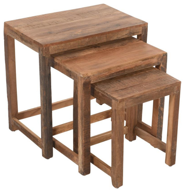 ustic Reclaimed Solid Wood Three-Piece Nesting Tables - Rustic - Coffee ...