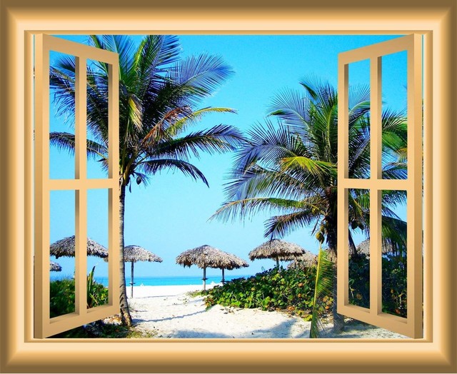 VWAQ 3D Sandy Beach Window Decal, 24"x30" - Tropical - Wall Decals - by ...