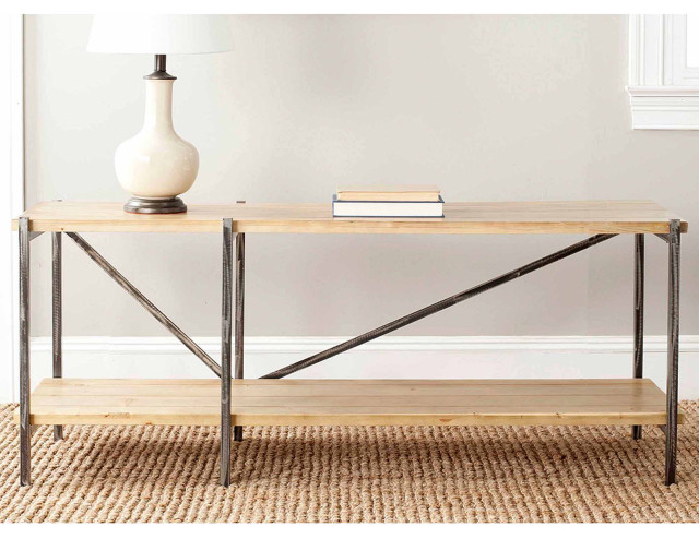 Rustic Industrial Console Table, Grooved Reclaimed Look Top & Shelf ...