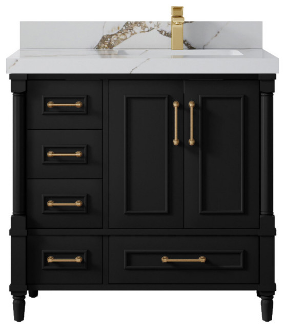 Cambridge 36 Right Offset Bath Vanity in White 2" Calacatta Gold ...