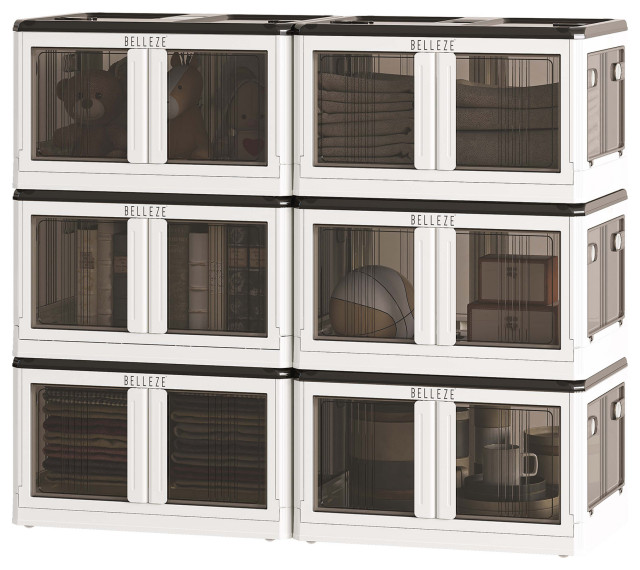 12 Gal. 6 Packs Plastic Stackable Storage Bins w/ Lids, 5 Openings ...