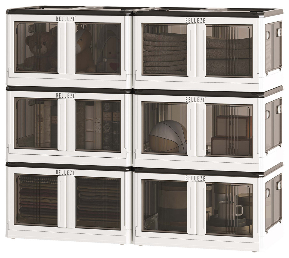 12 Gal. 6 Packs Plastic Stackable Storage Bins w/ Lids, 5 Openings ...