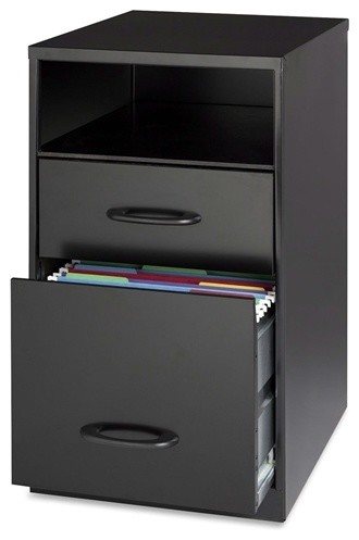 Black Metal 2-Drawer Filing Cabinet With Office Storage Shelf ...