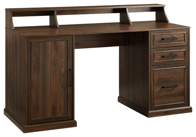 Gavin 58" 3 Drawer Computer Desk with Hutch - Dark Walnut ...