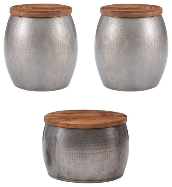Home Square 3-Piece Set with Metal Drum Table and 2 Drum Side Tables ...