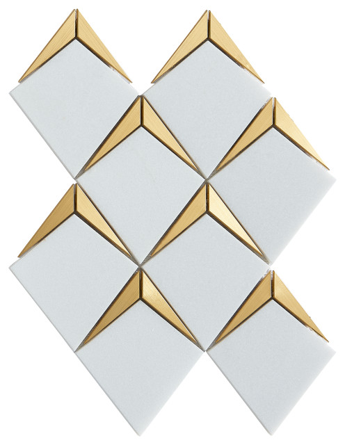 Thassos White Kite Shape With Gold Metal Mosaic Tile - Traditional ...