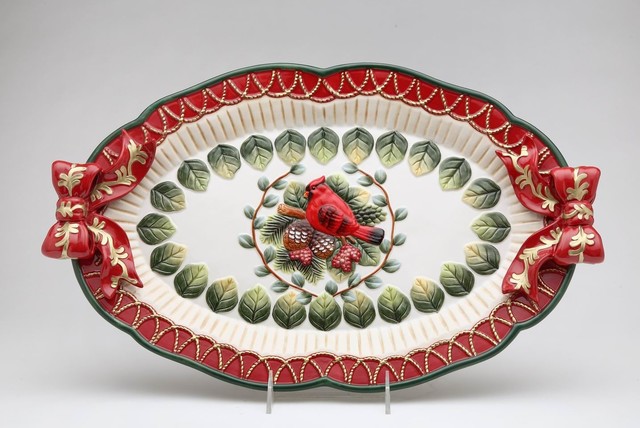 Evergreen Cardinal Holiday Tray - Contemporary - Holiday Dinnerware ...