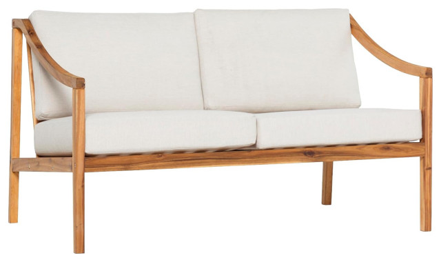 Contemporary Loveseat, Acacia Wood Frame With Removable Seat Cushions ...